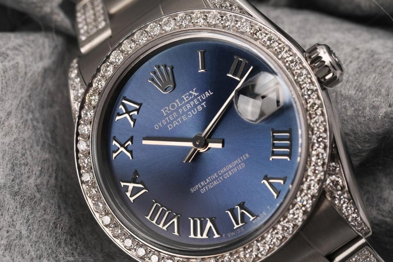 Rolex Navy Roman 36mm Datejust S/S Oyster Perpetual Diamond Side Band ...