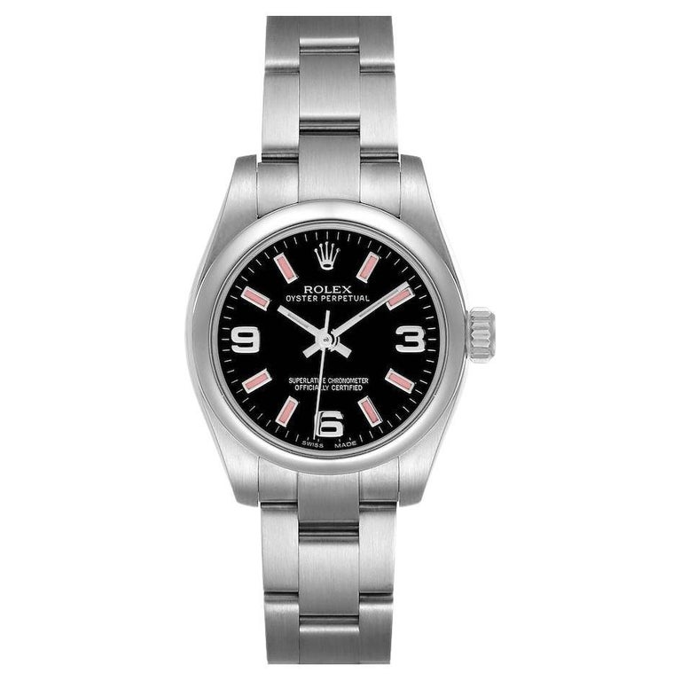 Rolex Nondate Black Dial Pink Hour Markers Ladies Watch 176200 Box Card ...