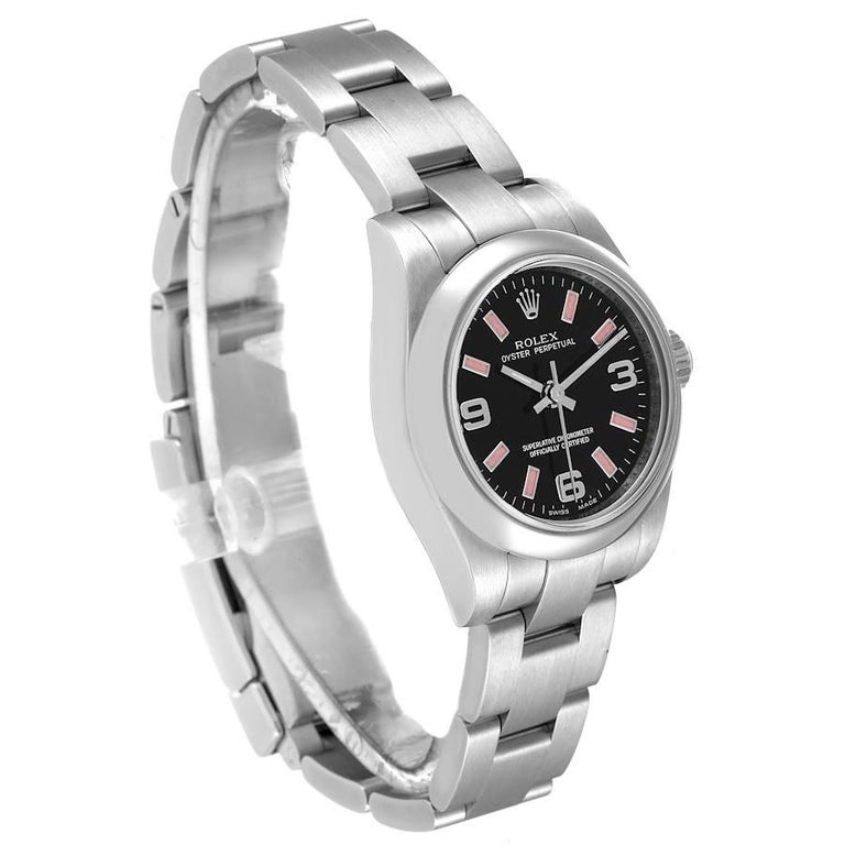 Rolex Nondate Black Dial Pink Hour Markers Ladies Watch 176200 For Sale ...