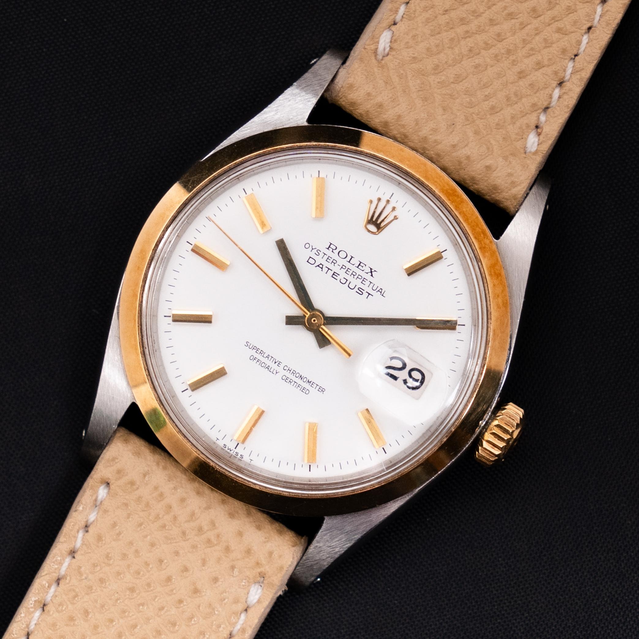 Rolex Oyster Datejust Yellow Gold and Steel 1600 White Dial Automatic ...