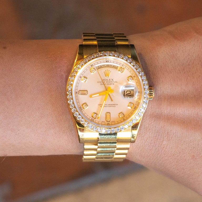 Rolex Oyster Day-Date 36 Factory Set Diamond Dial President Bracelet ...