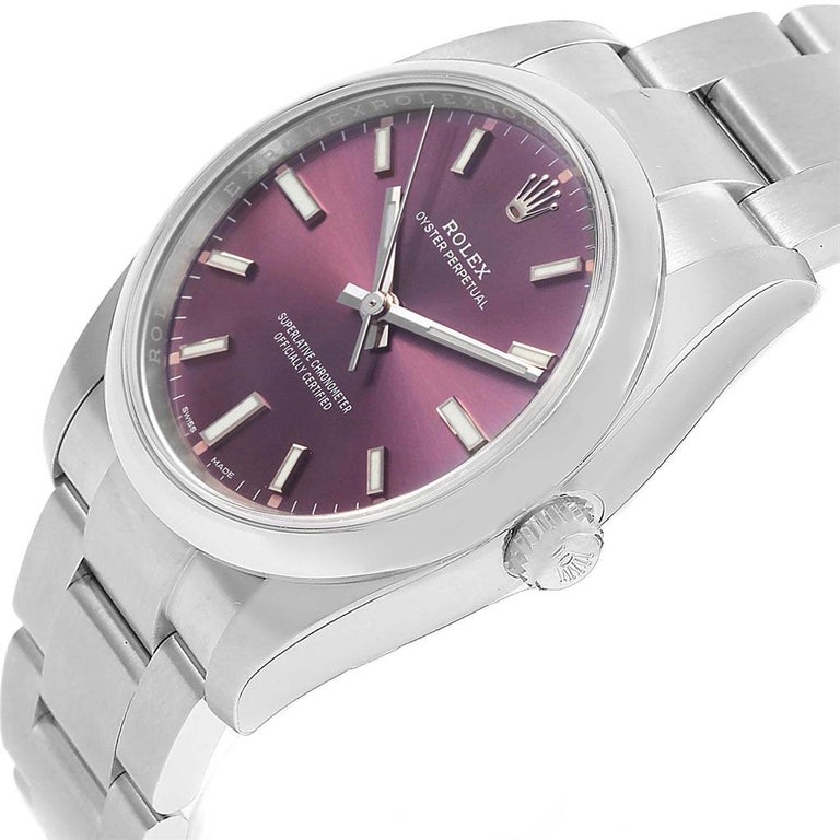 Rolex Oyster Perpetual 34 Red Grape Dial Steel Men’s Watch 114200 ...