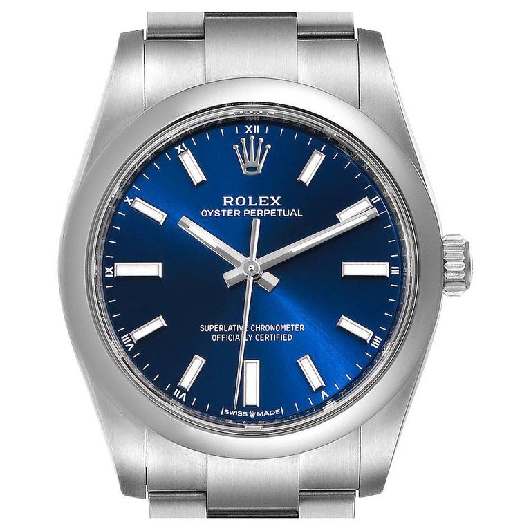 Rolex Oyster Perpetual Blue Dial Steel Mens Watch 124200 Unworn at 1stDibs
