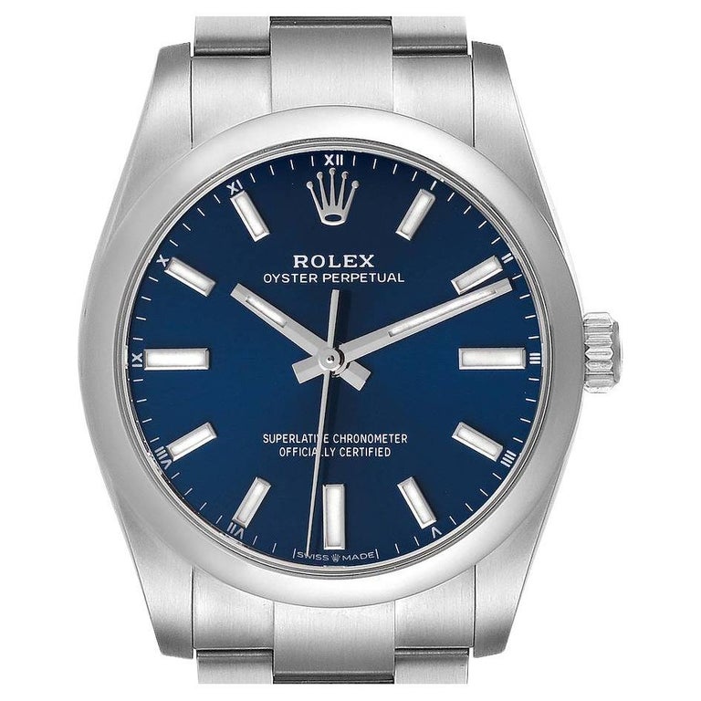 Rolex Montre Oyster Perpetual en acier avec cadran bleu 34 mm, pour ...