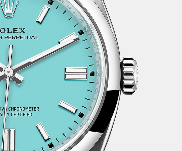 Rolex Oyster Perpetual Turquoise Blue Tiffany Dial 126000 Unworn Watch ...