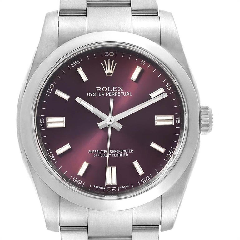Rolex Oyster Perpetual 36 Red Grape Dial Men's Watch 116000 For Sale at ...