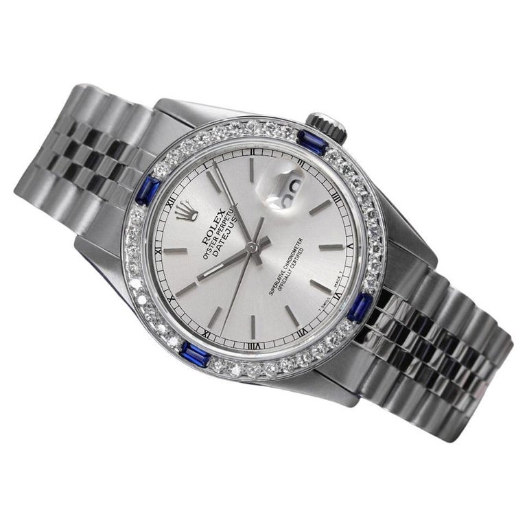 Rolex Oyster Perpetual Datejust Silber Stick Zifferblatt Diamant and ...