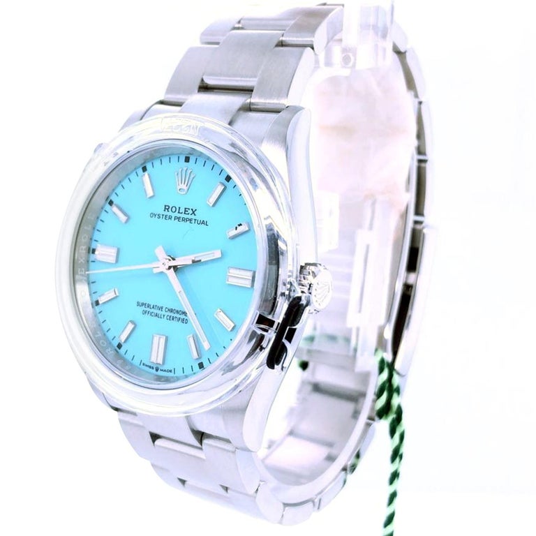 Rolex Oyster Perpetual Turquoise Blue Tiffany Dial Men's Watch 126000 ...
