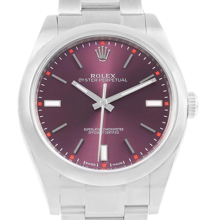 Rolex Oyster Perpetual 39 Red Grape Dial Steel Men’s Watch 114300 Box ...