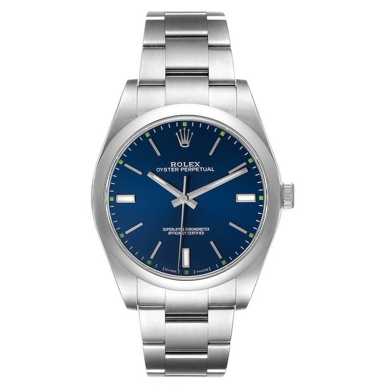 Rolex Oyster Perpetual Blue Dial Steel Mens Watch 114300 Box Card For ...