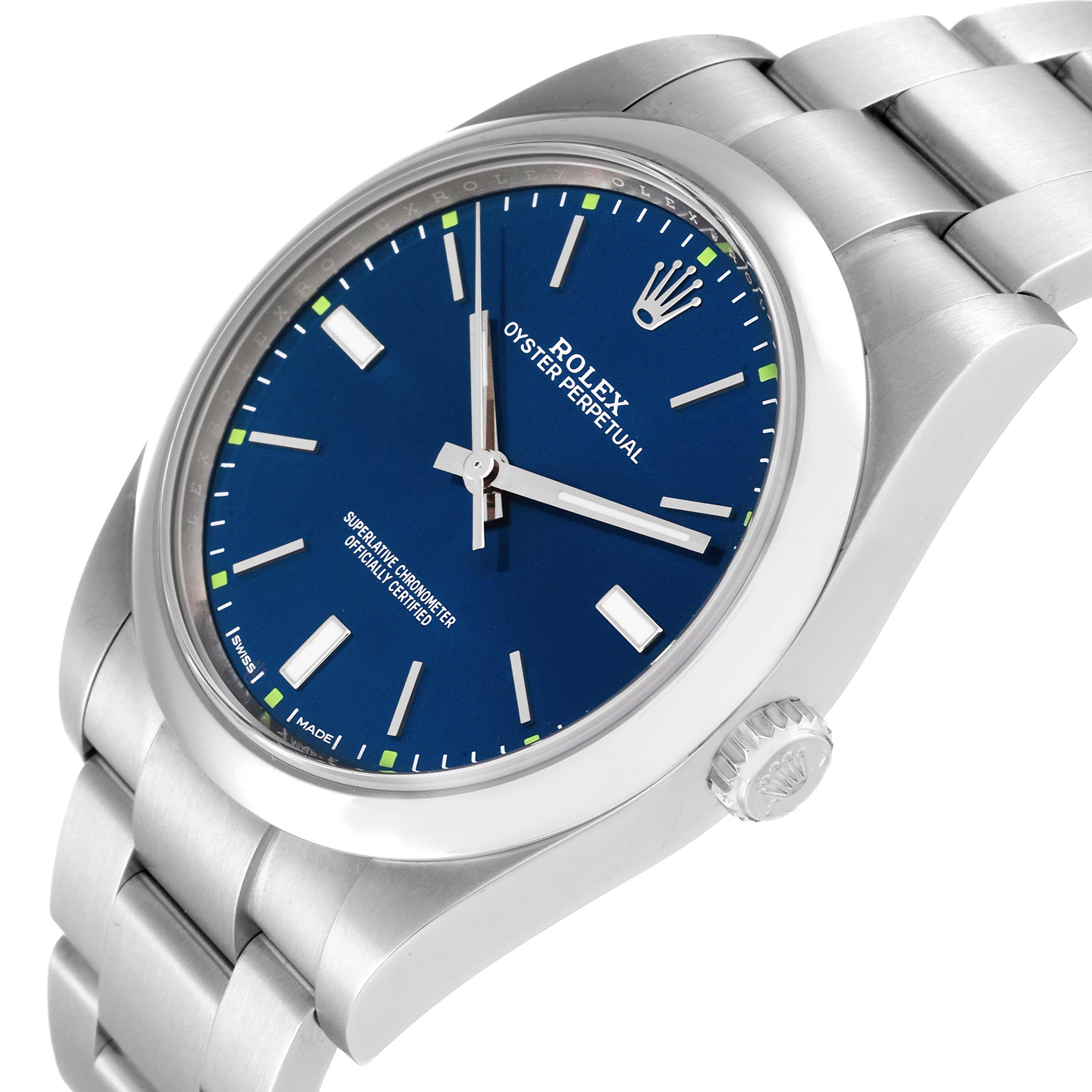 Rolex Oyster Perpetual 39mm Blue Dial Steel Mens Watch 114300 Box Card ...