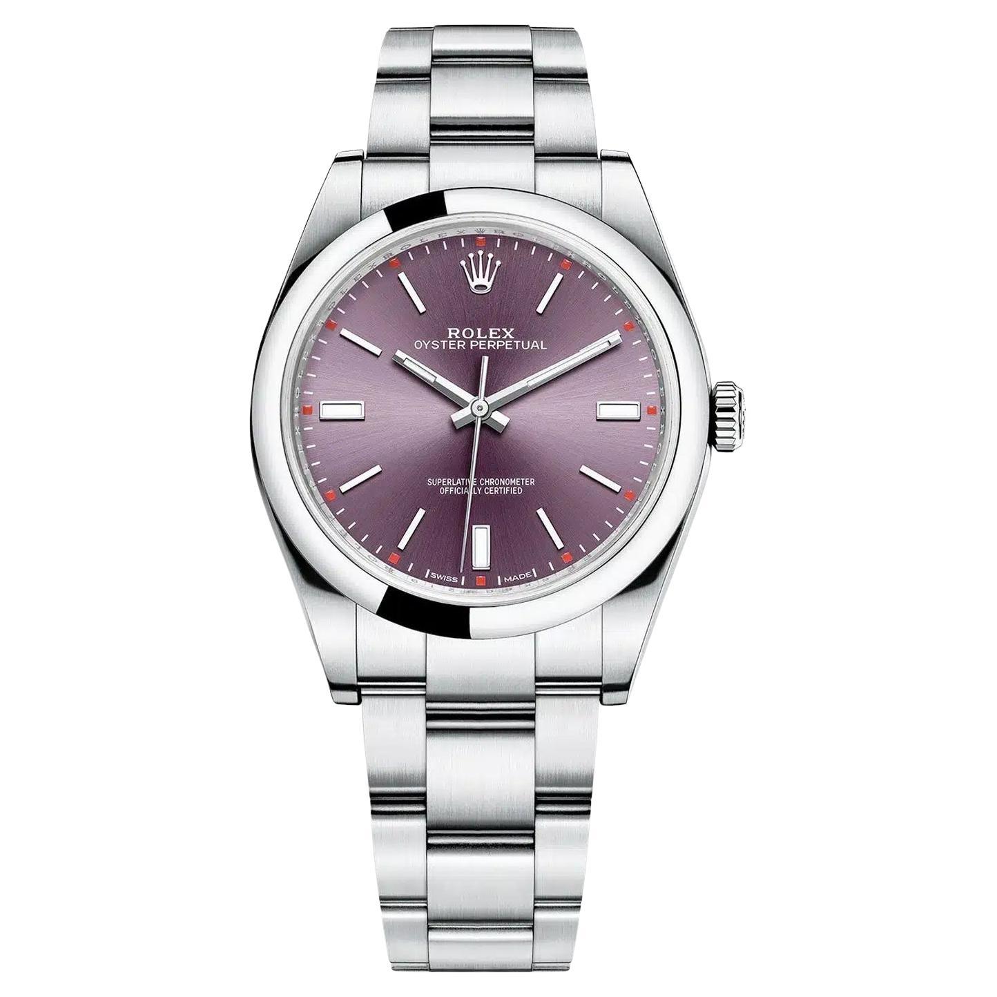 Rolex Oyster Perpetual 39mm Stainless Steel Grape Dial Oyster Men's ...