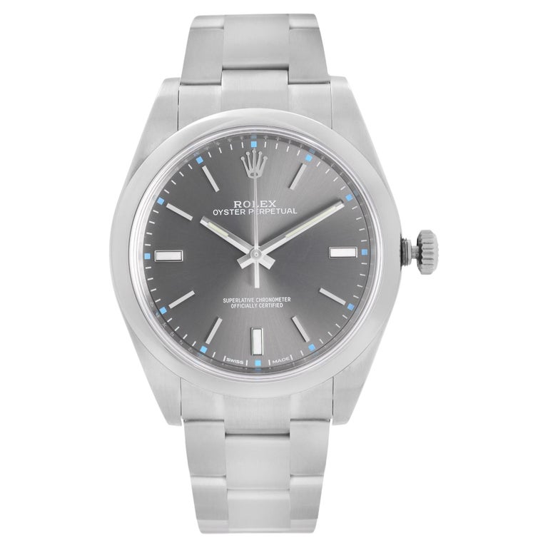Rolex Oyster Perpetual Steel Dark Rhodium Dial Mens Automatic Watch ...