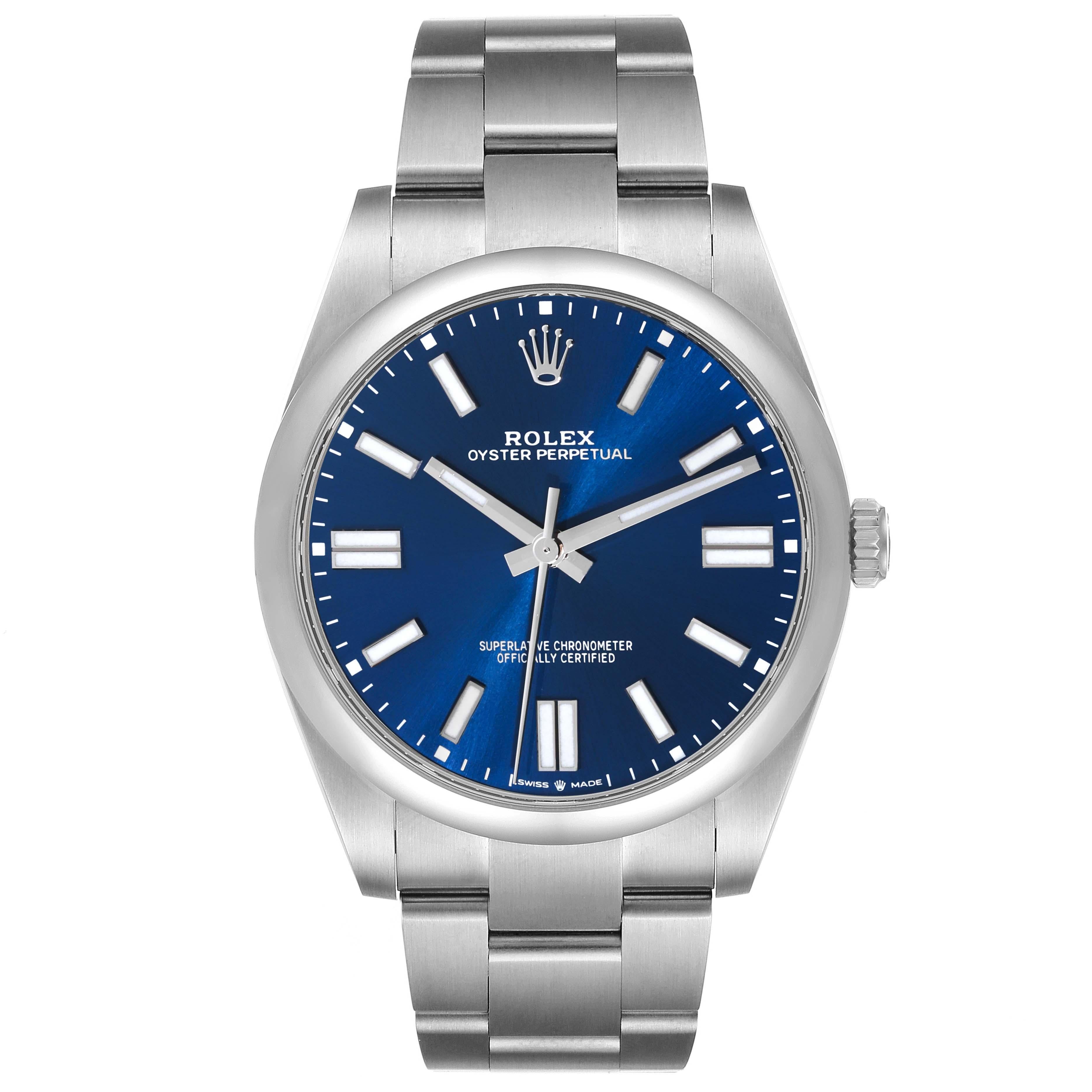 Rolex Oyster Perpetual 41mm Blue Dial Steel Mens Watch 124300 Box Card ...