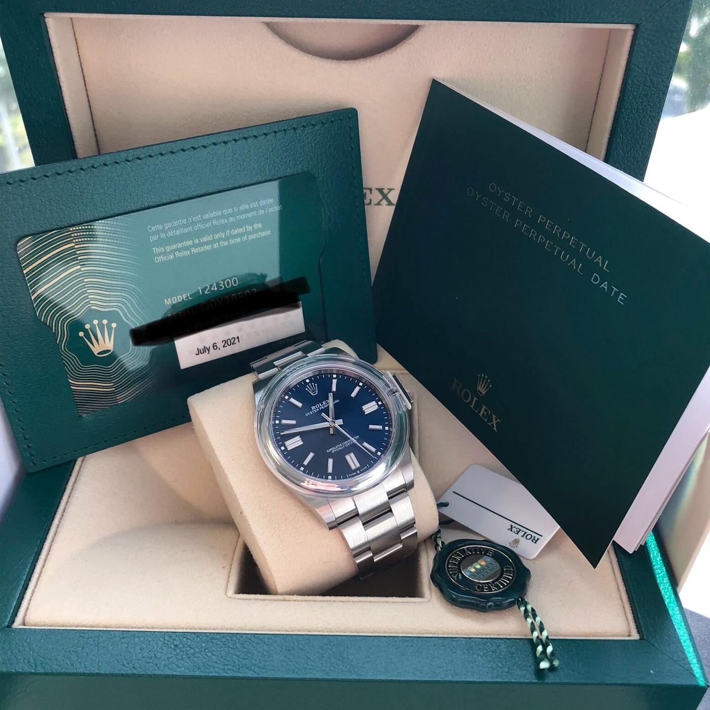 Rolex Oyster Perpetual Bright Blue Dial Stainless Steel Watch 124300 ...