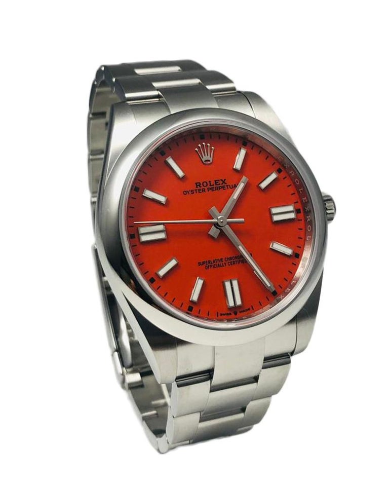 Rolex Oyster Perpetual Coral Red Dial Ref. 124300 at 1stDibs