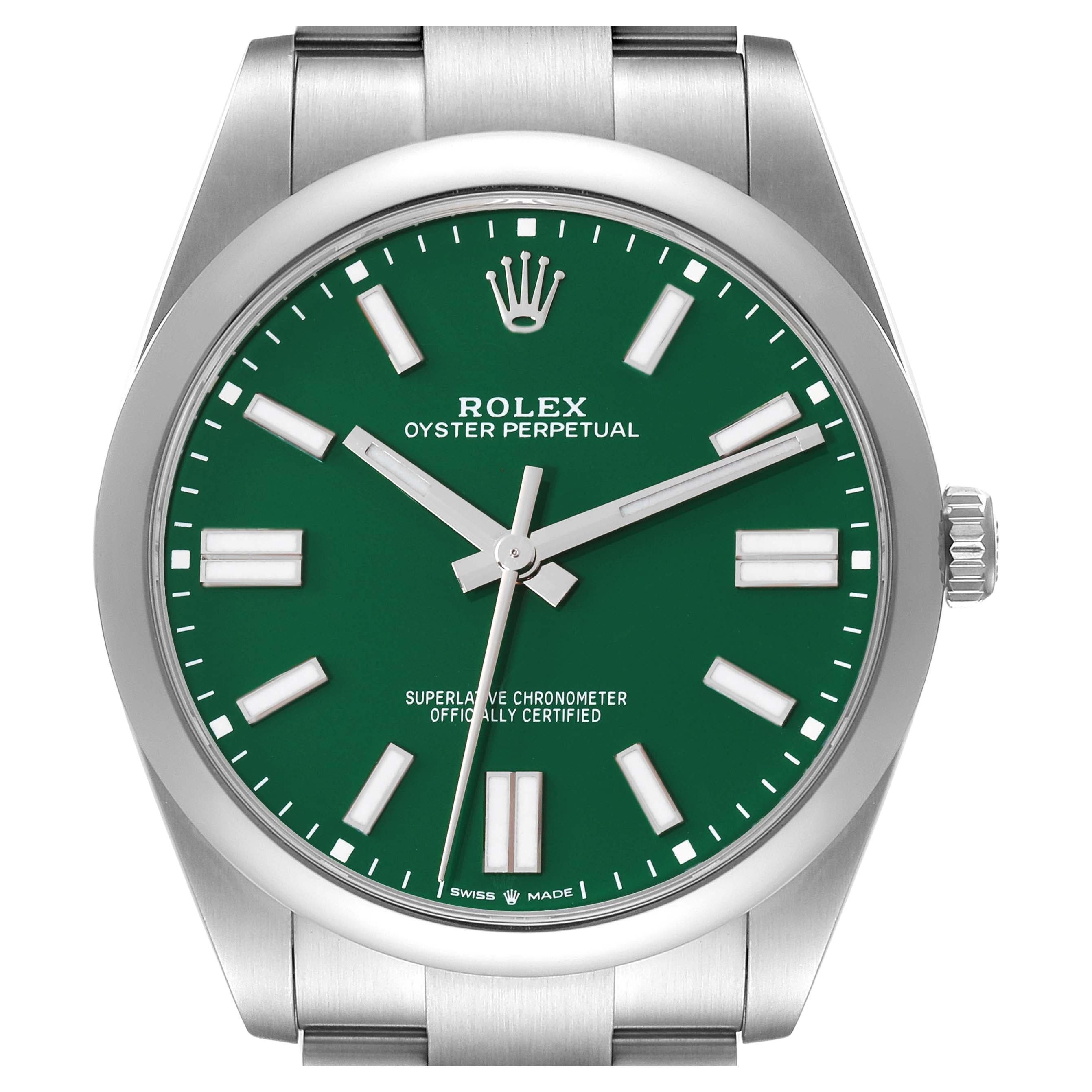 Rolex Oyster Perpetual 41mm Green Dial Steel Mens Watch 124300 Box Card ...
