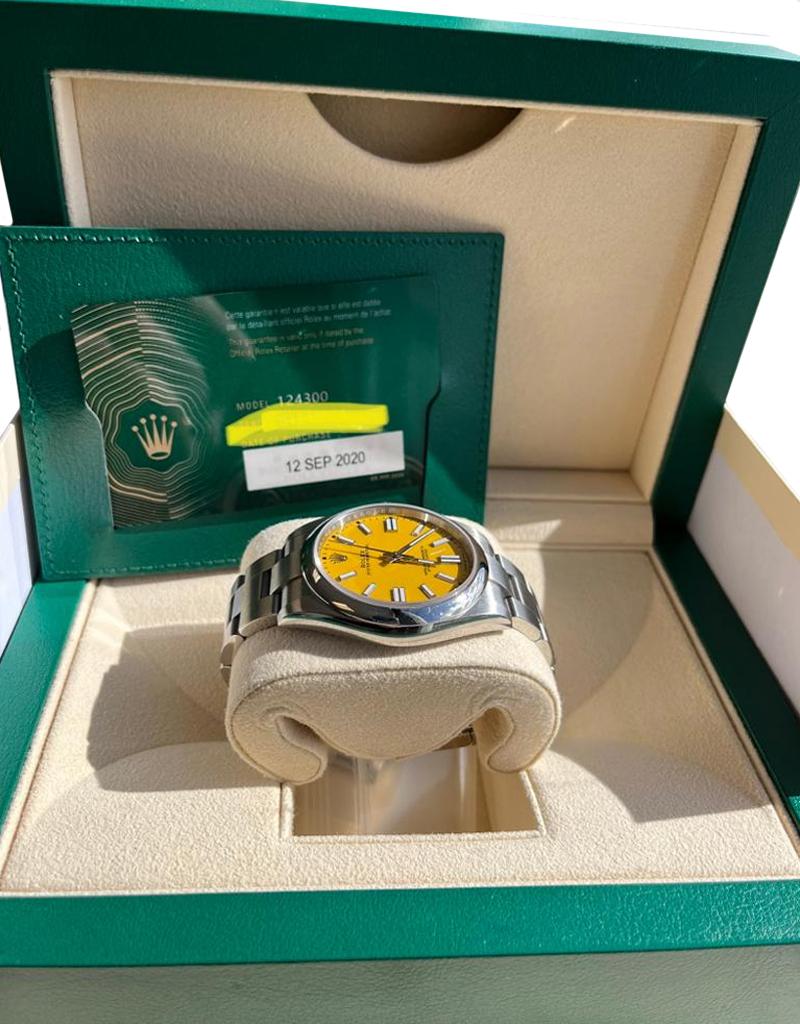Rolex Oyster Perpetual Stainless Steel Yellow Dial Oyster Watch 124300 ...
