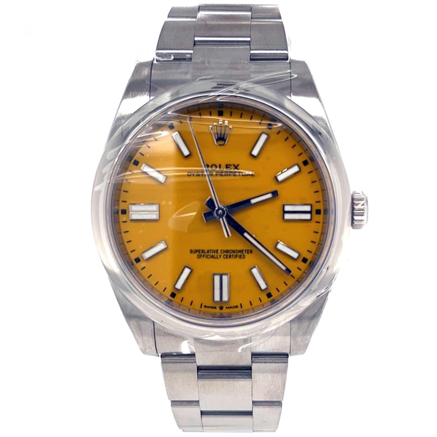 Rolex Oyster Perpetual Stainless Steel Yellow Dial Oyster Watch 124300 ...