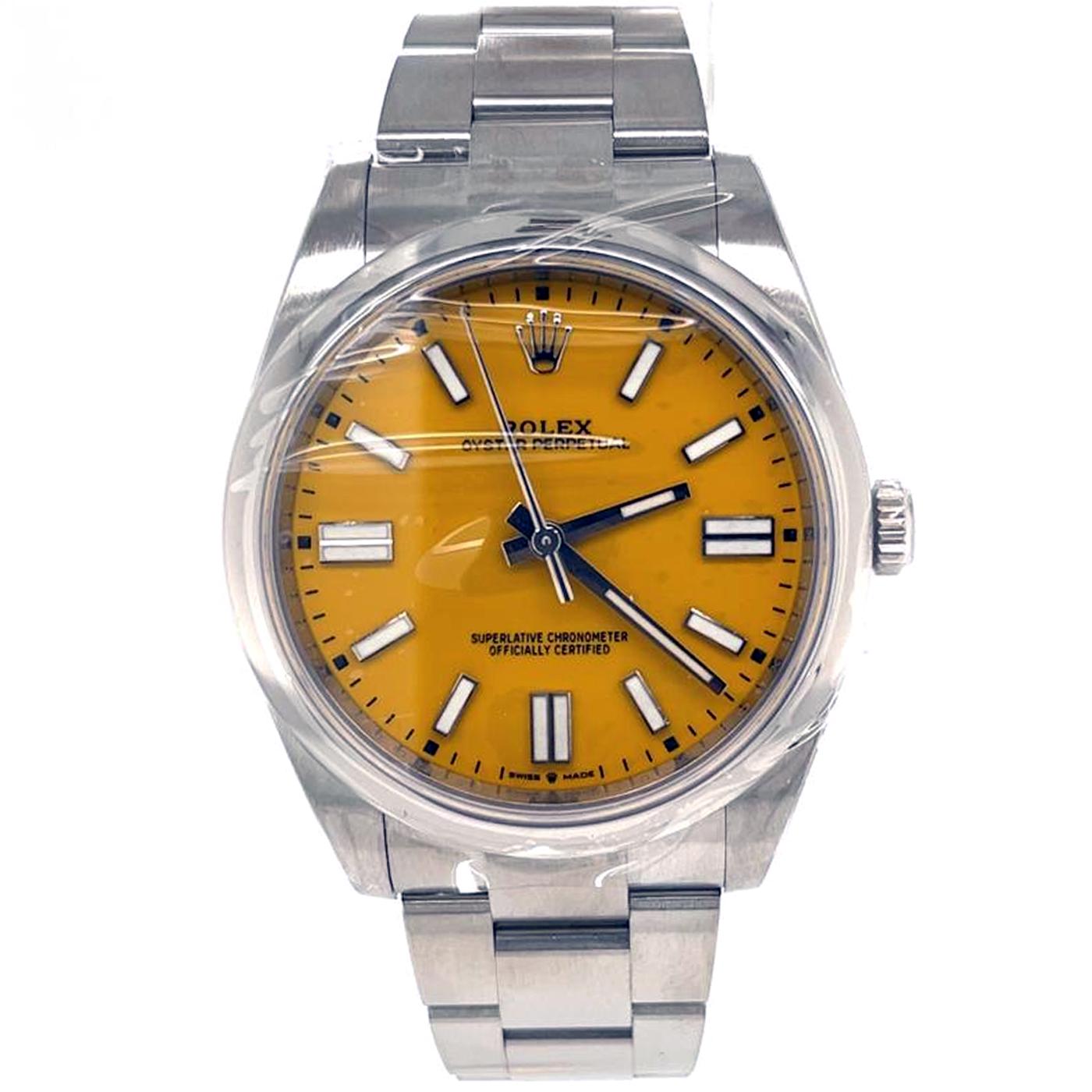 Rolex Oyster Perpetual Stainless Steel Yellow Dial Oyster Watch 124300 ...