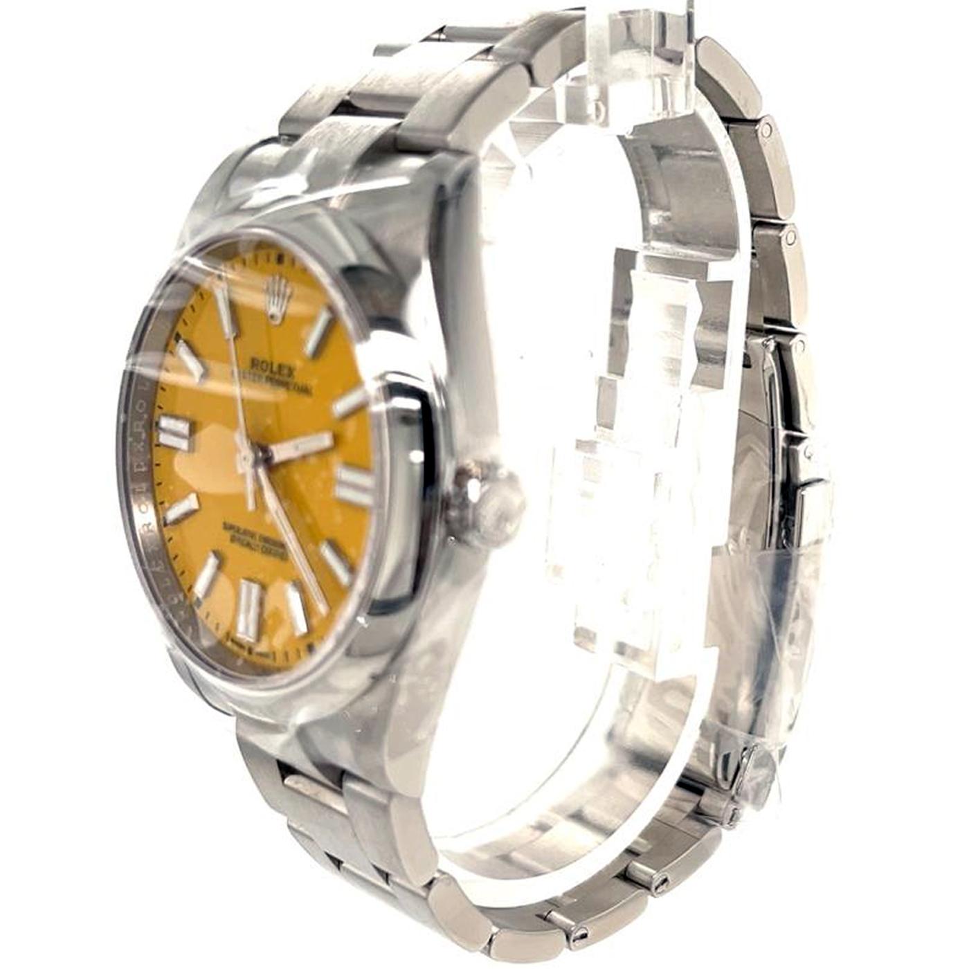 Rolex Oyster Perpetual Stainless Steel Yellow Dial Oyster Watch 124300 ...