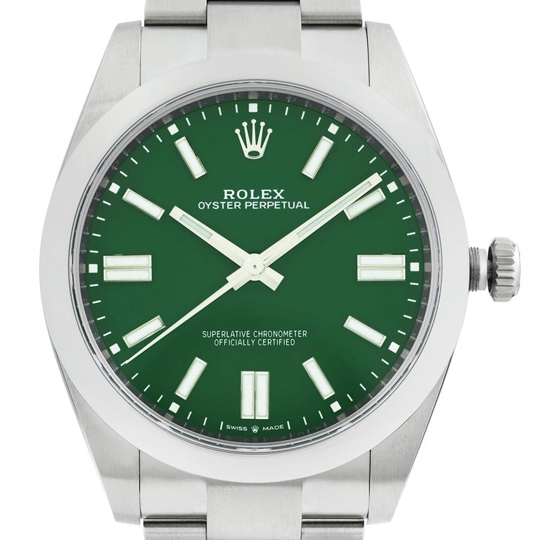 Rolex Oyster Perpetual Steel Green Dial Automatic Smooth Men's Watch ...
