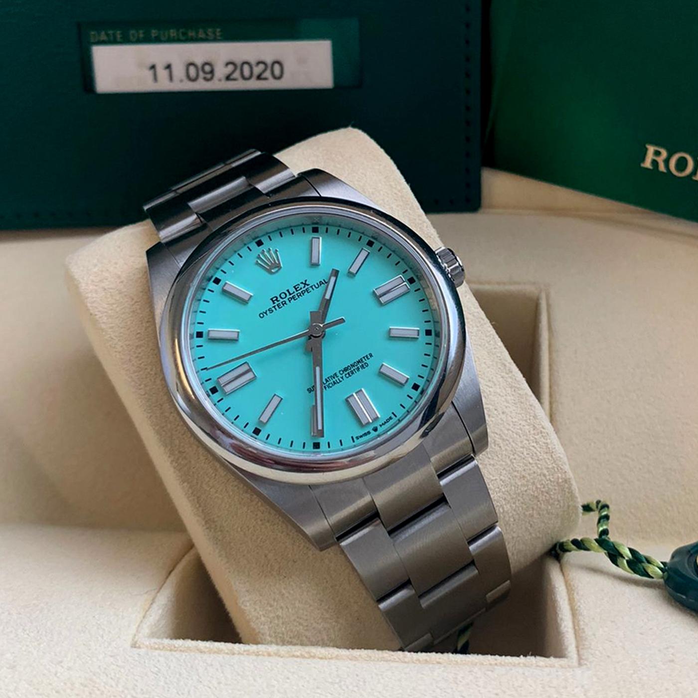 Rolex Oyster Perpetual Turquoise Blue Dial Stainless Steel Watch 124300 ...