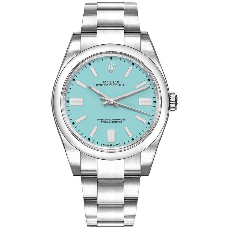 Rolex Oyster Perpetual Turquoise Blue Dial Stainless Steel Watch 124300 ...