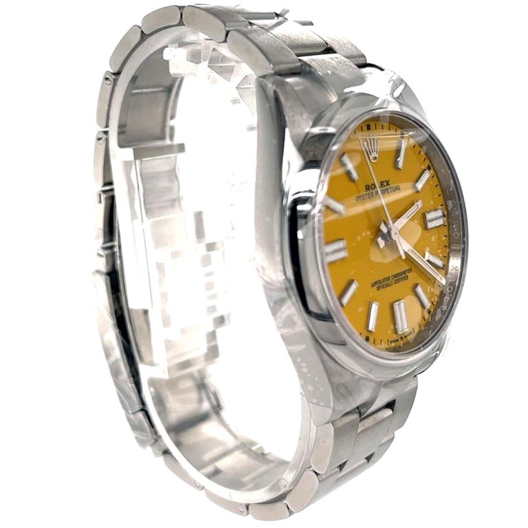 Rolex Oyster Perpetual 41mm Yellow Dial Stainless Steel Oyster Bracelet ...