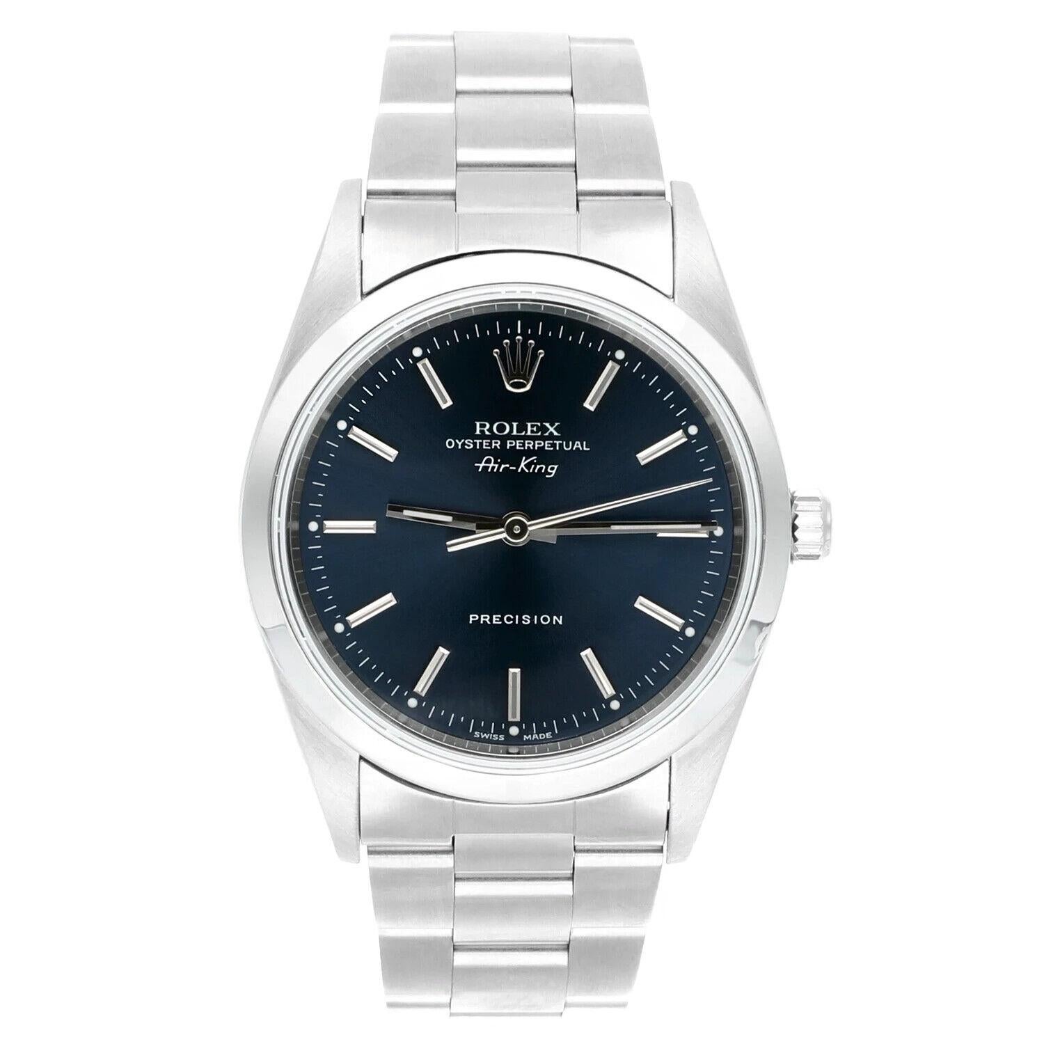 Rolex Oyster Perpetual Air-King 34mm Blue Stainless Steel Oyster Watch ...