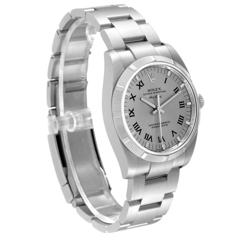 Rolex Oyster Perpetual Air King Rhodium Dial Mens Watch 114210 Box Card ...