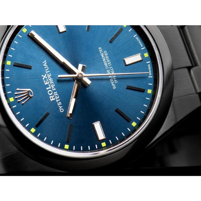 Rolex Oyster Perpetual Blue Dial Black PVD/DLC Coated Stainless Steel ...