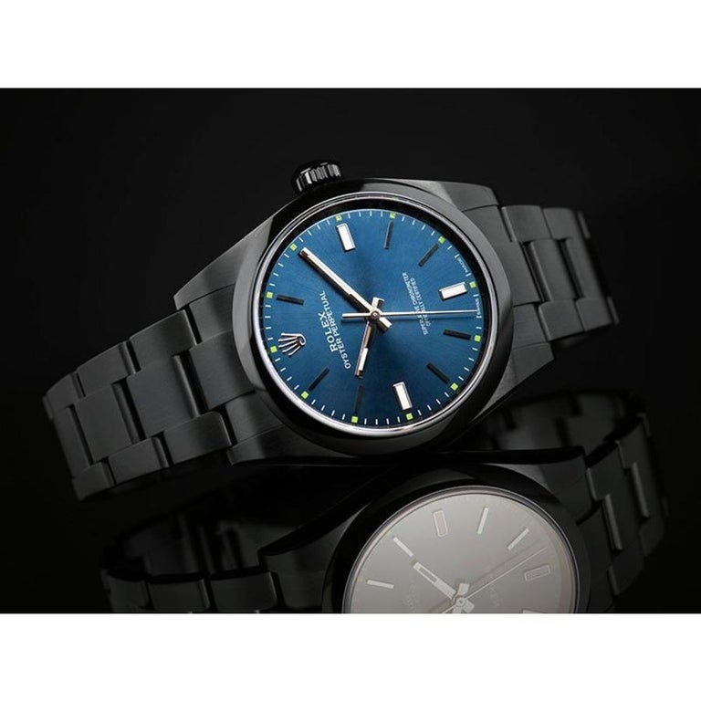 Rolex Oyster Perpetual Blue Dial Black PVD/DLC Coated Stainless Steel ...