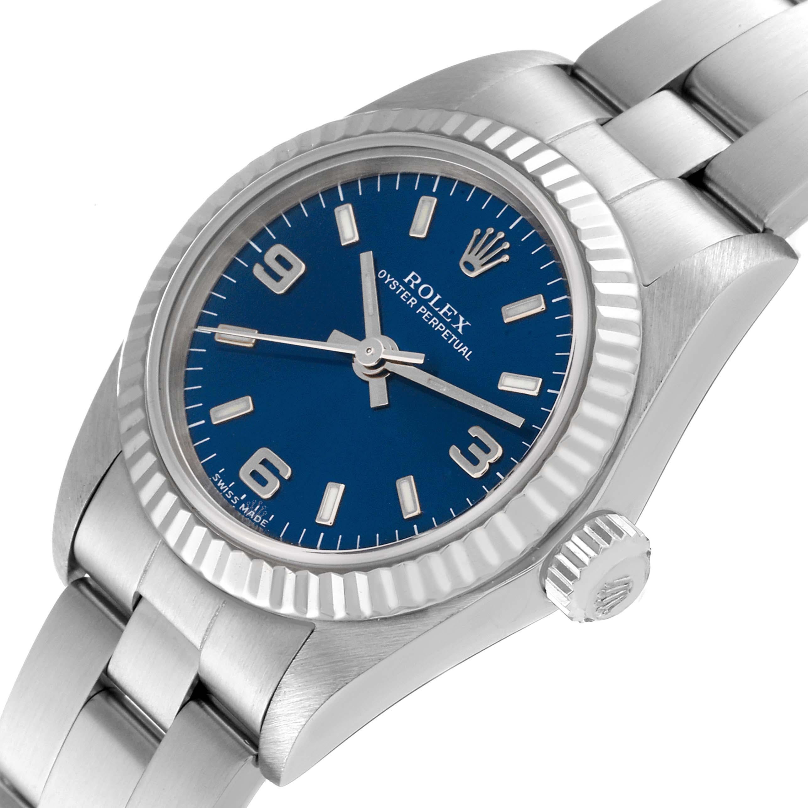 Rolex Oyster Perpetual Blue Dial Steel White Gold Ladies Watch 76094 ...