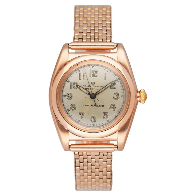 Rolex Oyster Perpetual Bubble Back 3131 Rose Gold Watch at 1stDibs