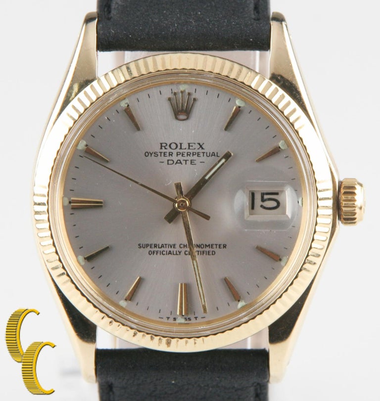 Rolex Oyster Perpetual Date #1503 14 Karat Gold with Leather Band Men's ...