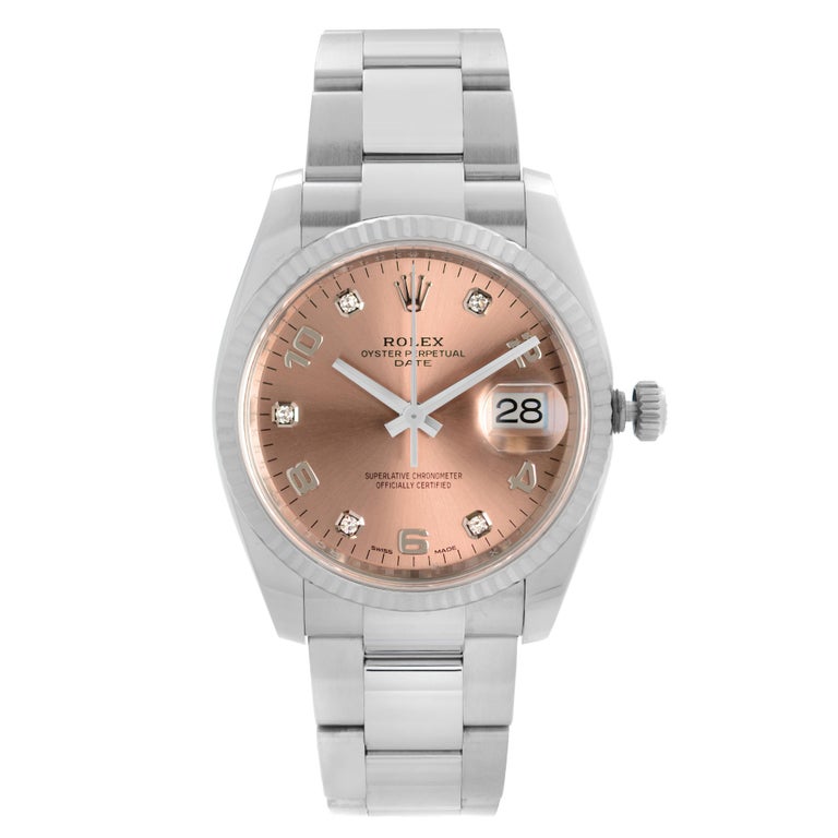 Rolex Oyster Perpetual Date Steel Salmon Dial Automatic Watch 115234 at ...