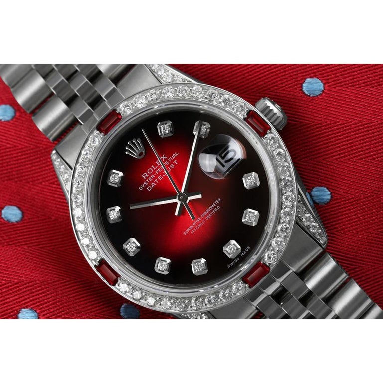 Rolex Oyster Perpetual Datejust Red Vignette Diamond Dial Ruby Watch ...