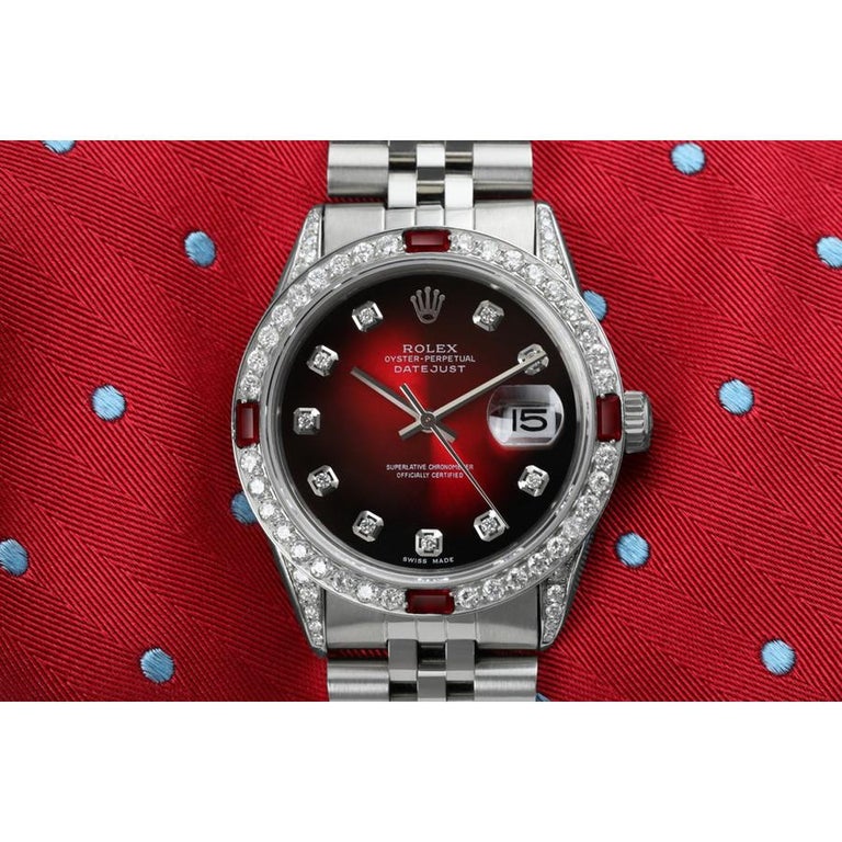 Rolex Oyster Perpetual Datejust Red Vignette Diamond Dial Ruby Watch ...