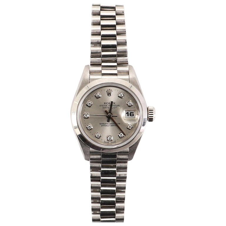 Rolex Oyster Perpetual Datejust Automatic Watch Platinum with Diamonds ...