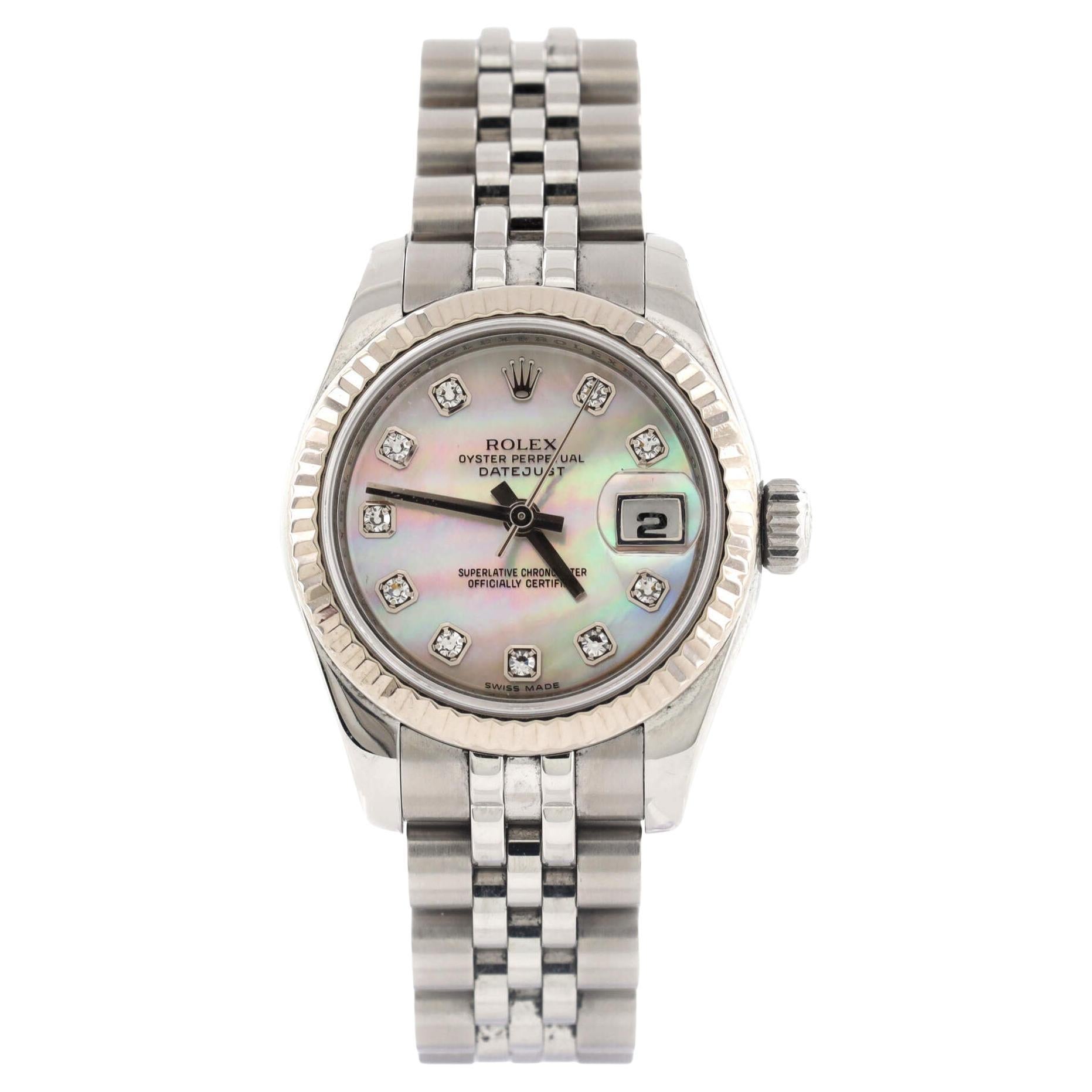 Rolex Oyster Perpetual Datejust Automatic Watch Stainless Steel and White Gold For Sale at 1stDibs