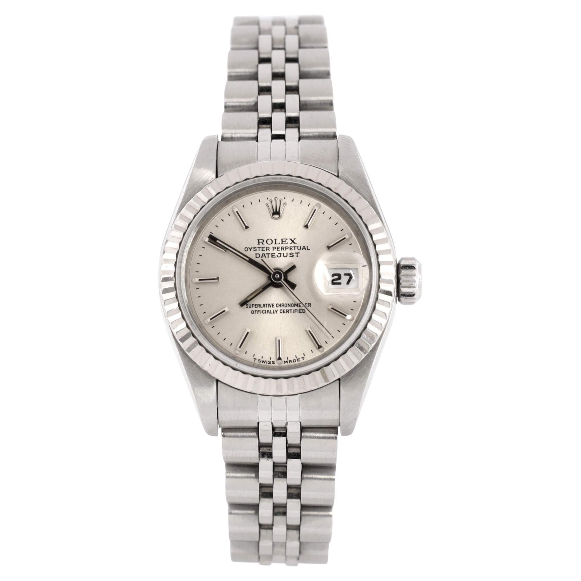 Rolex Oyster Perpetual Datejust Automatic Watch Stainless Steel and White For Sale at 1stDibs