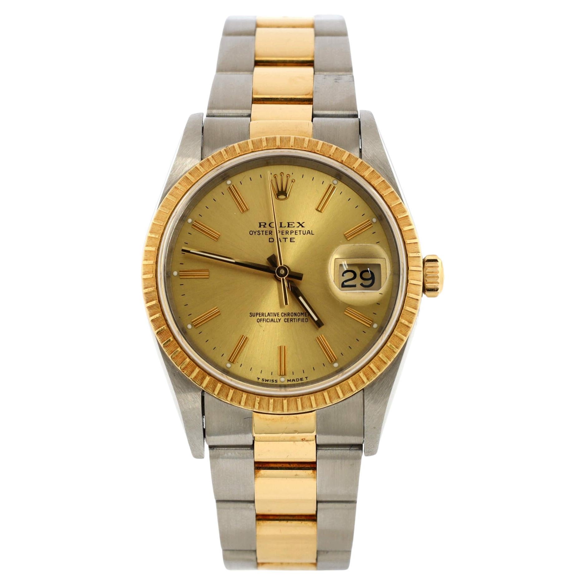 Rolex Oyster Perpetual Datejust Automatic Watch Stainless Steel and Yellow Gold For Sale at 1stDibs