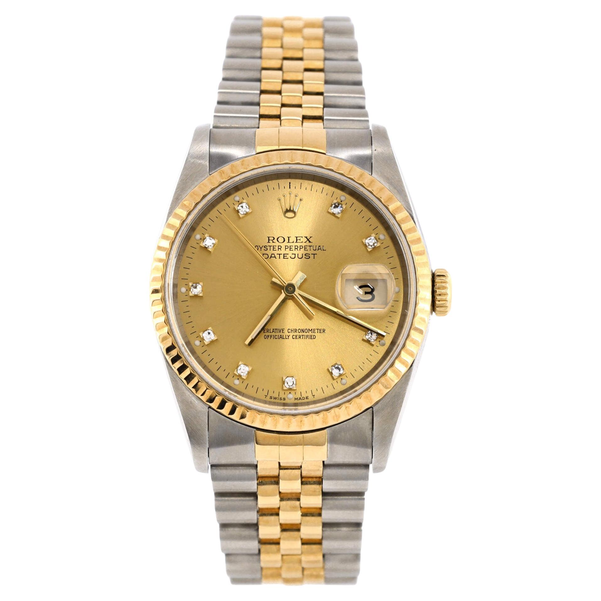 Rolex Oyster Perpetual Datejust Automatic Watch Stainless Steel and Yellow Gold For Sale at 1stDibs