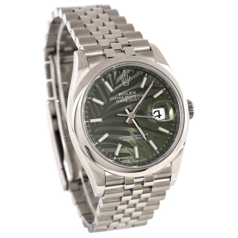 Rolex Oyster Perpetual Datejust Palm Motif Automatic Watch Stainless ...