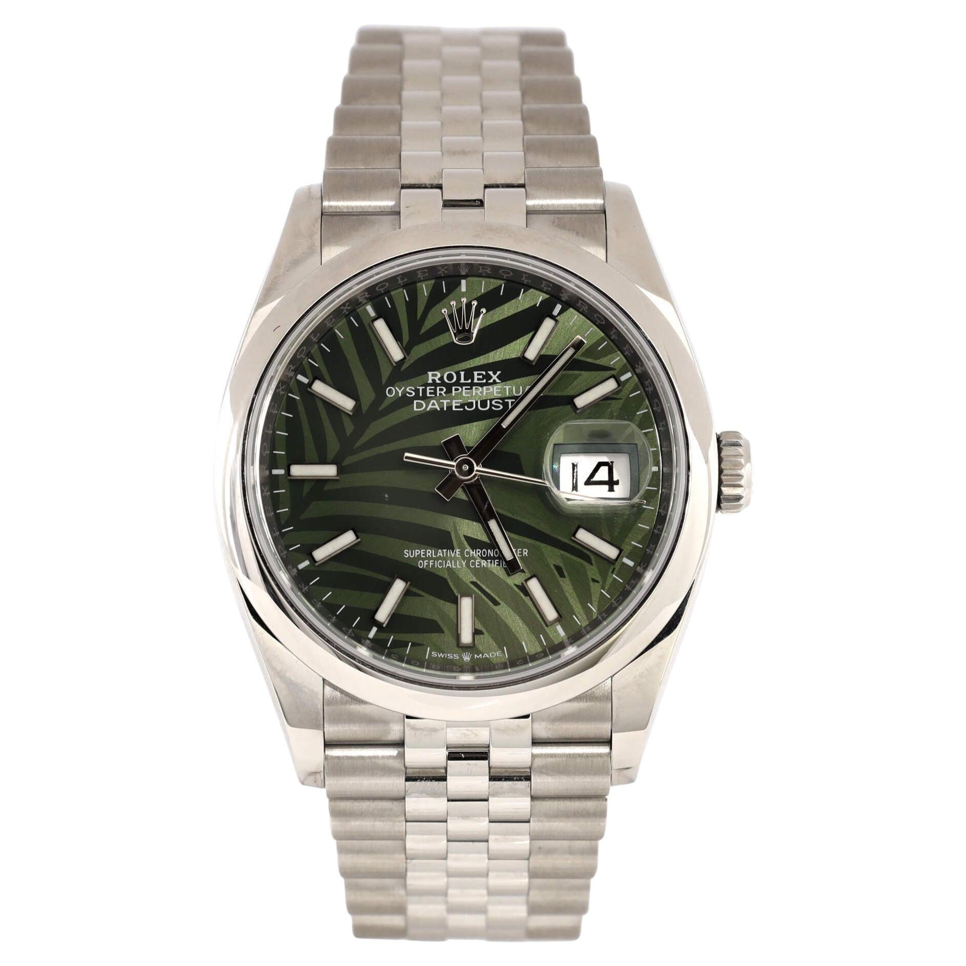 Rolex Oyster Perpetual Datejust Palm Motif Automatic Watch Stainless ...
