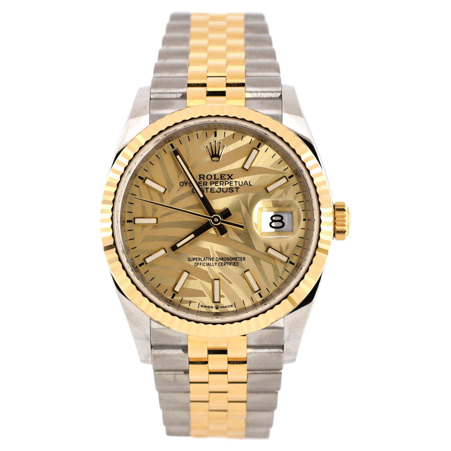 Rolex Oyster Perpetual Datejust Palm Motif Automatic Watch Stainless ...