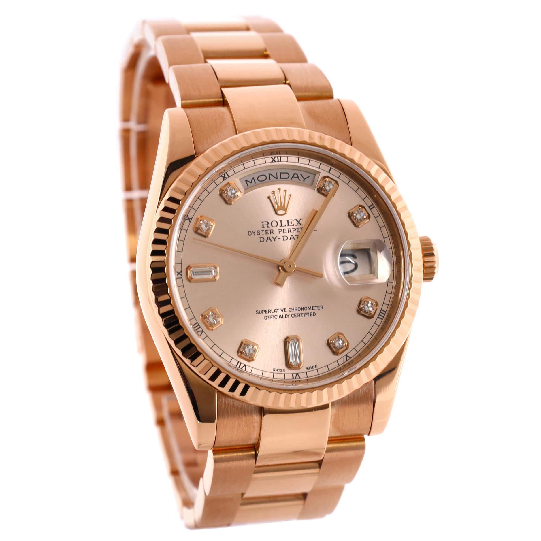 Rolex Oyster Perpetual Day-Date Automatic Watch Rose Gold with Diamond ...
