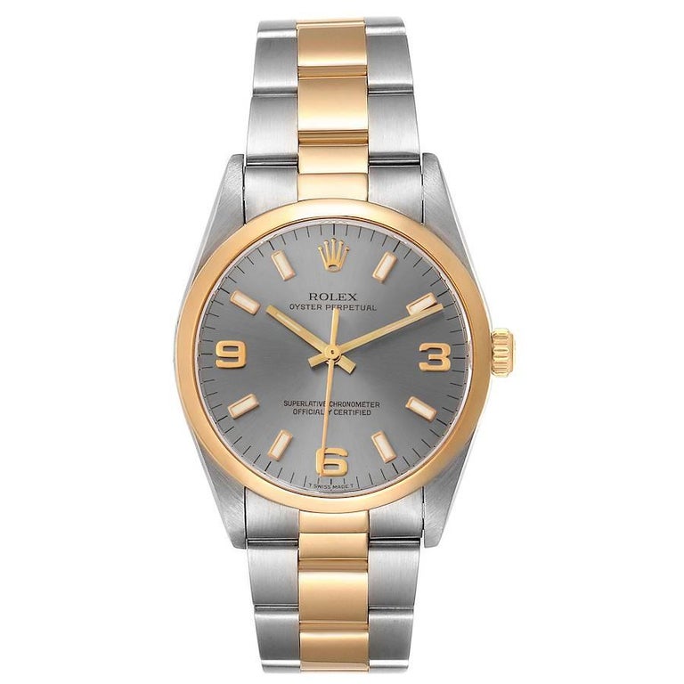 Rolex Oyster Perpetual Domed Bezel Steel Yellow Gold Mens Watch 14203 ...