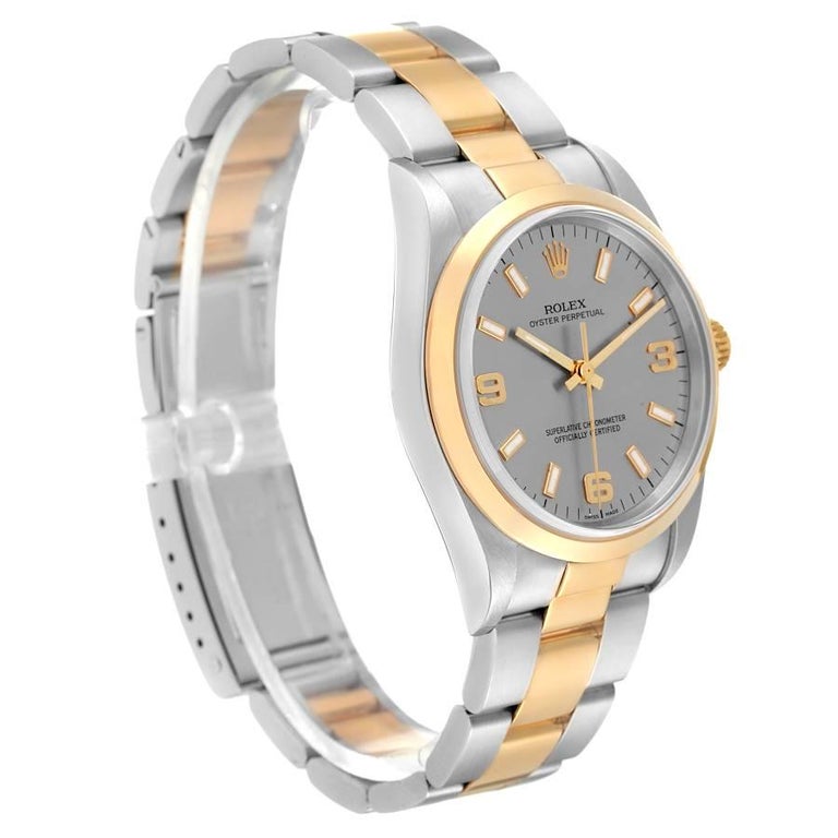 Rolex Oyster Perpetual Domed Bezel Steel Yellow Gold Mens Watch 14203 ...